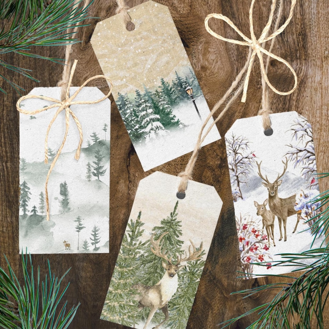 Printable Christmas Gift Tag Bundle | Snowy Winter Deer | Gift Tags ...