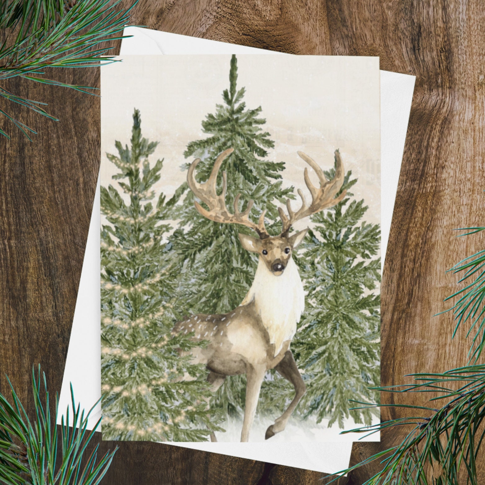 Printable Christmas Card | Winter Deer Greeting Card | 5x7 Portrait ...
