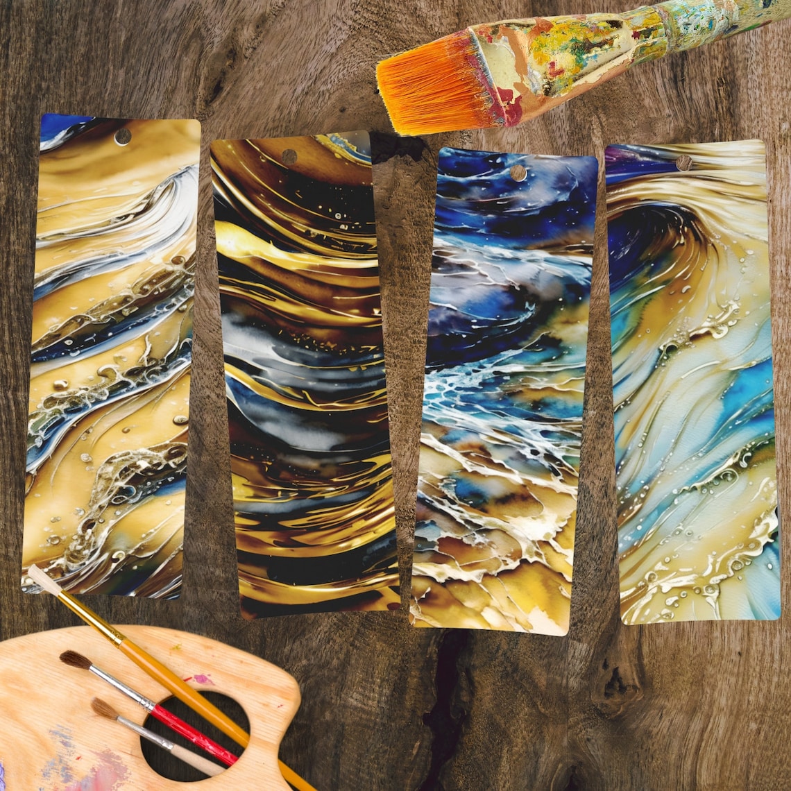 Printable Blue and Gold Watercolor Bookmarks Printable - Etsy