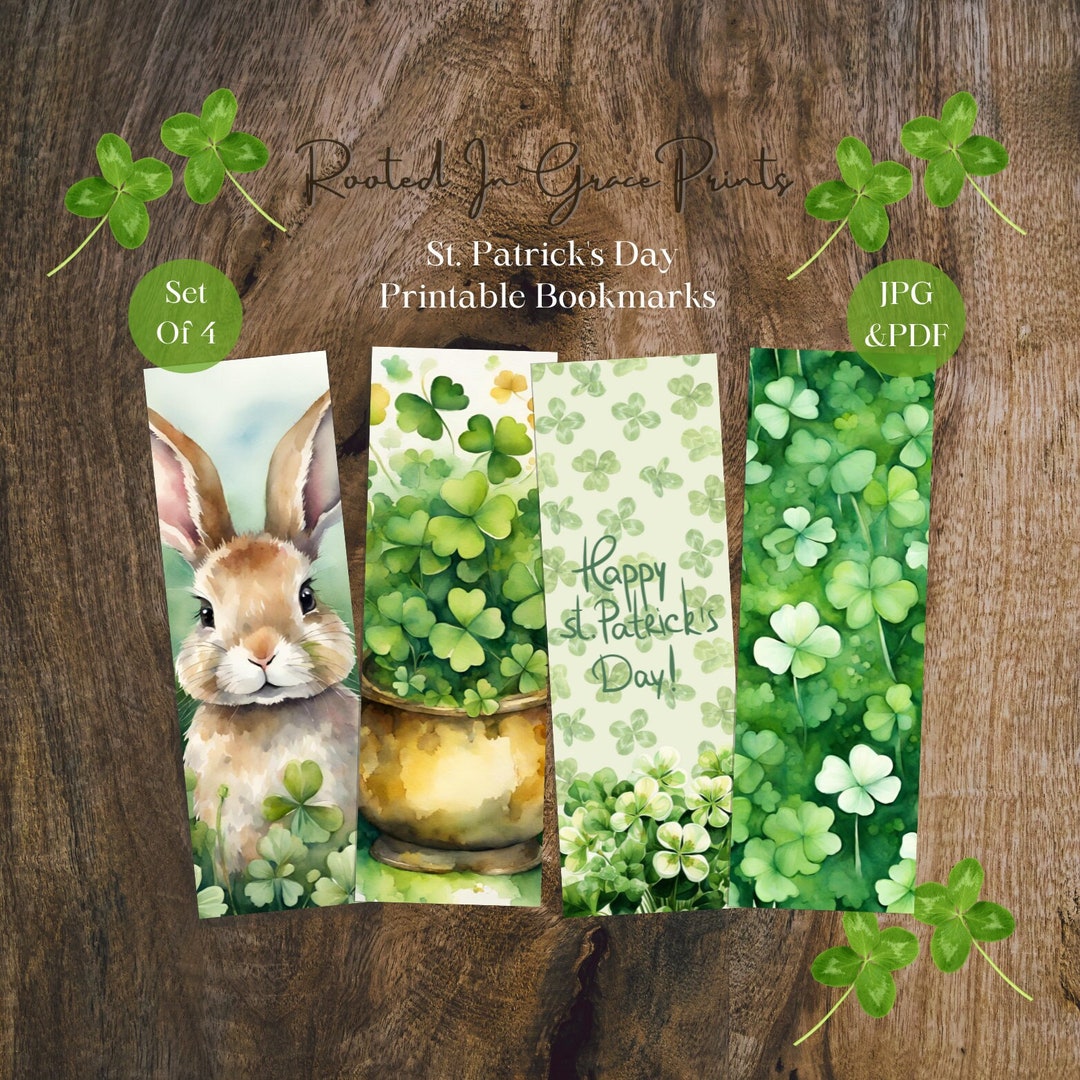 St. Patrick's Day Printable Bookmarks Clover and Bunny Bookmark ...
