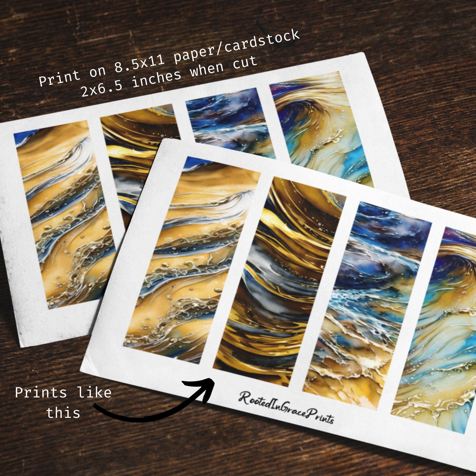 Printable Blue and Gold Watercolor Bookmarks Printable Bookmark Set ...
