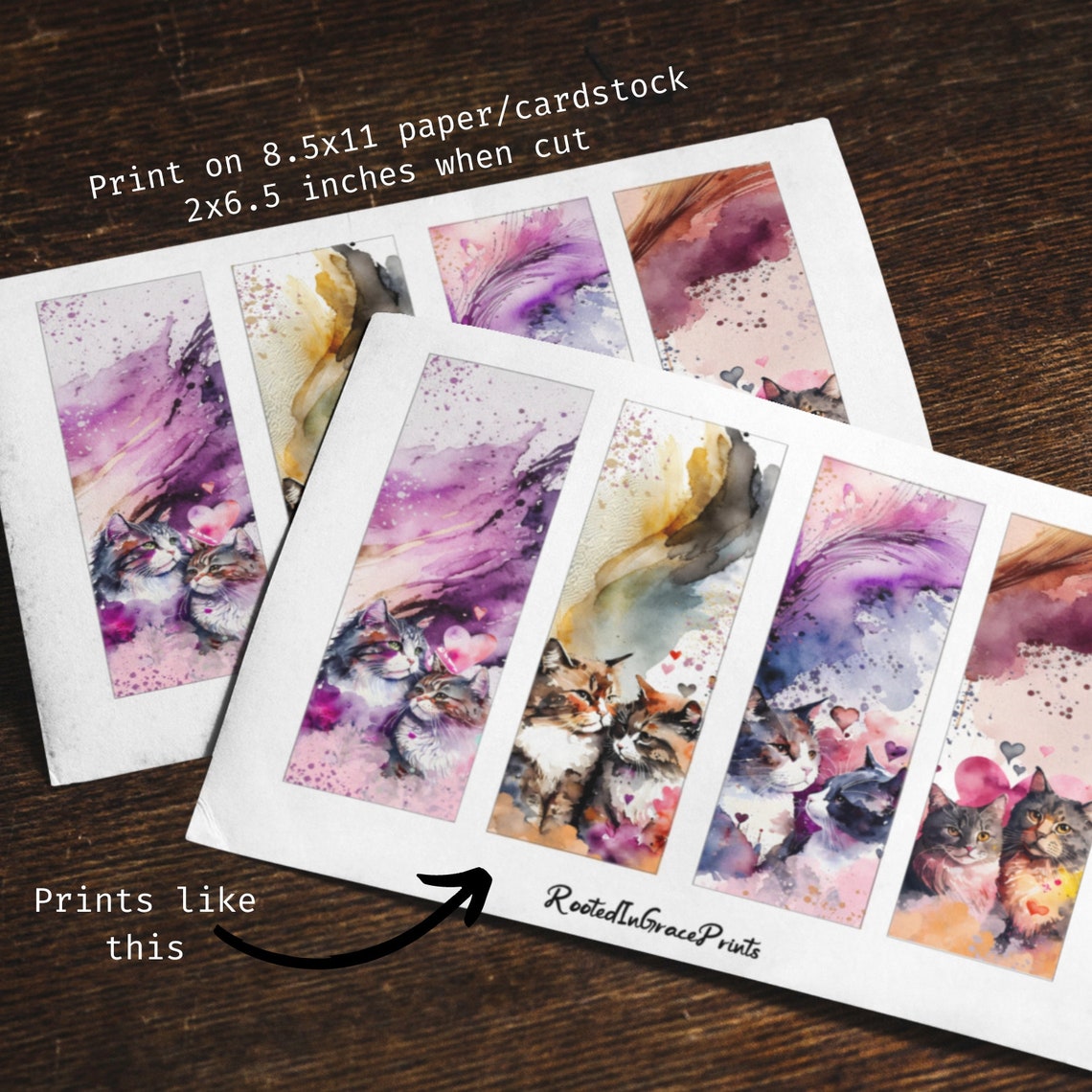Watercolor Cats Printable Bookmarks | Printable Bookmark Set | Cat Bookmarks | Watercolor Cats ...