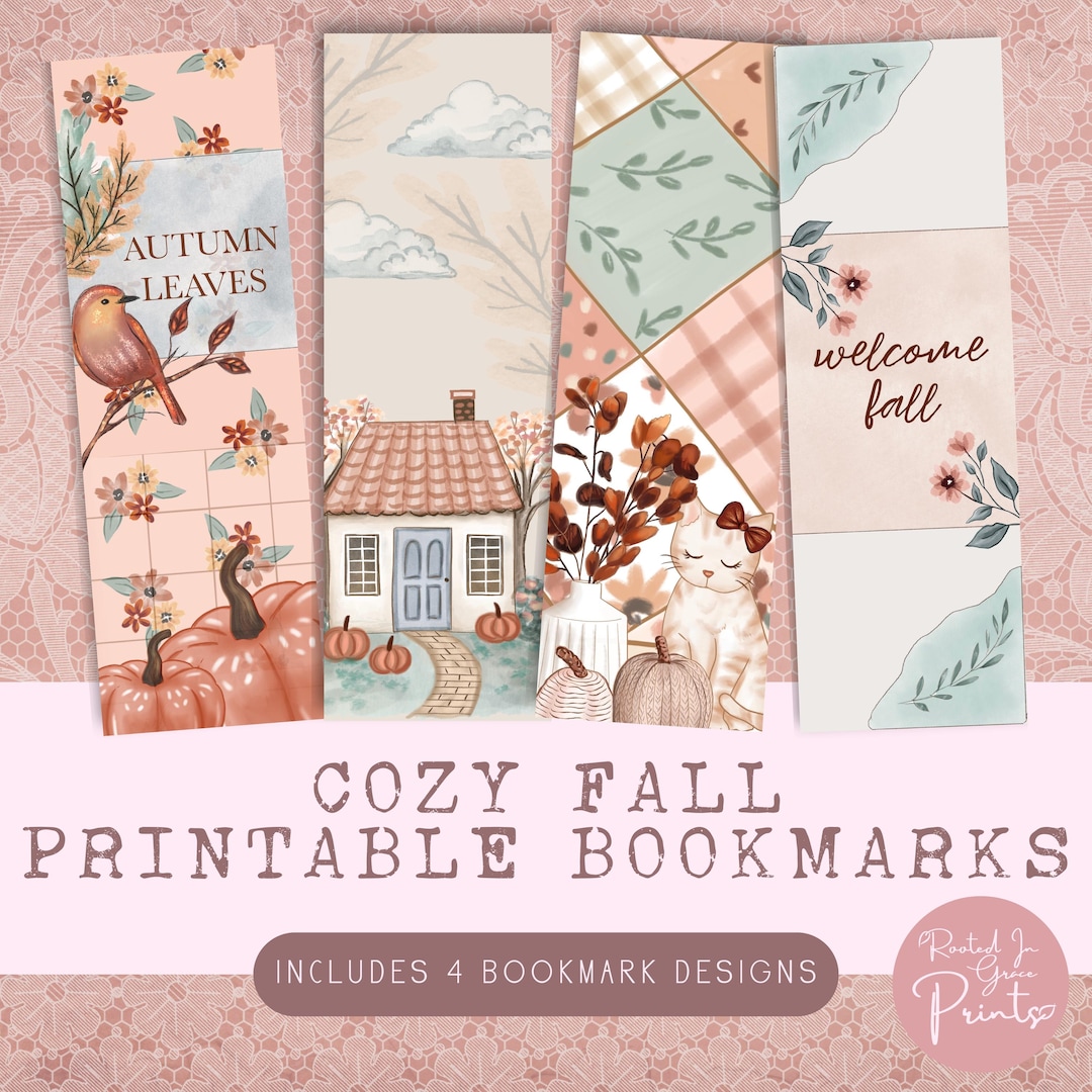 Cozy Fall Bookmark Printable Fall Book Lovers Gift Book Mark for ...