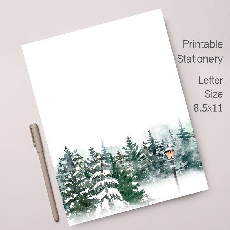 Printable Lamp Post Stationery Winter Wonderland Lined and Unlined ...