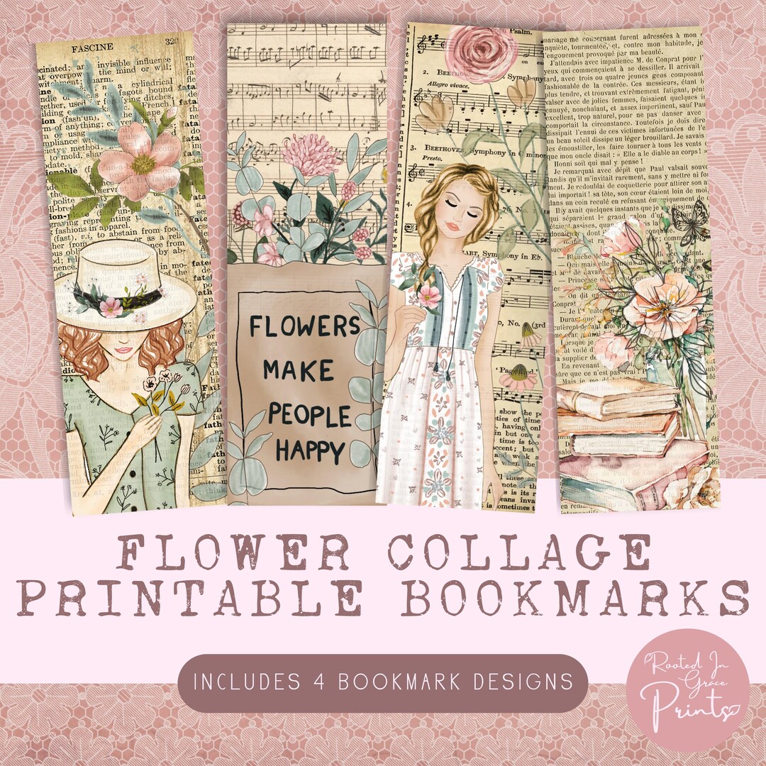 Flower Collage Bookmarks Printable Bookmarks Flower Bookmarks ...