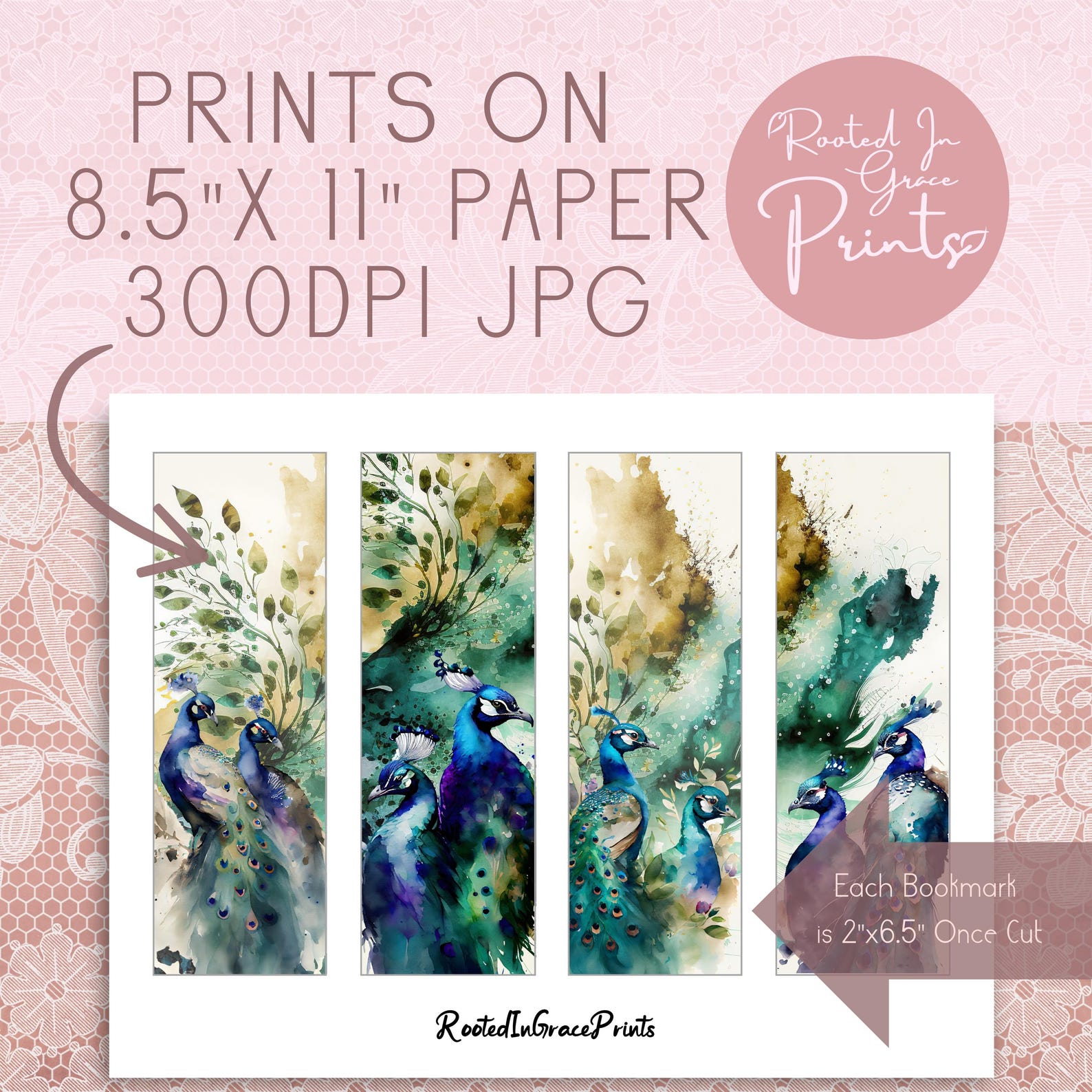 Watercolor Peacock Printable Bookmarks Peafowl Printable Bookmark ...