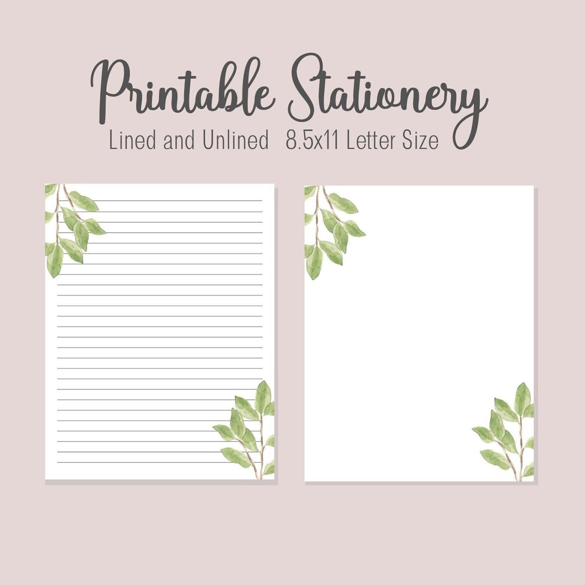 Printable Stationery Lined and Unlined Stationery Letter - Etsy