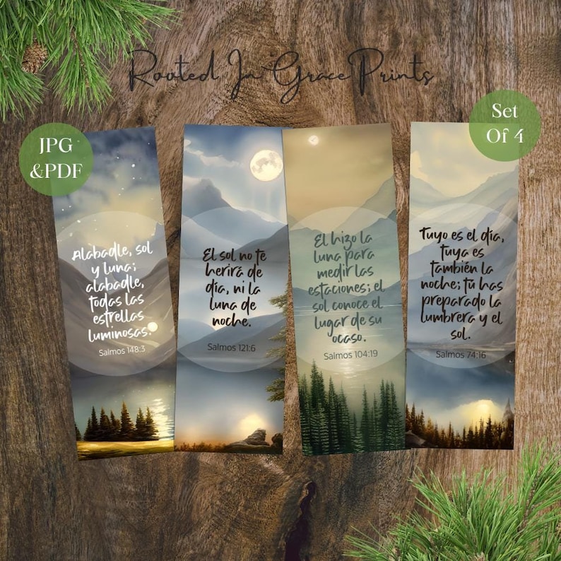 Spanish Bible Verse Printable Scripture Bookmarks Sun and Moon ...