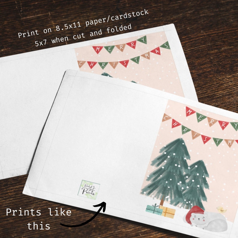 Printable Cute Christmas Card Christmas Bear Greeting Card 5x7 Portrait ...