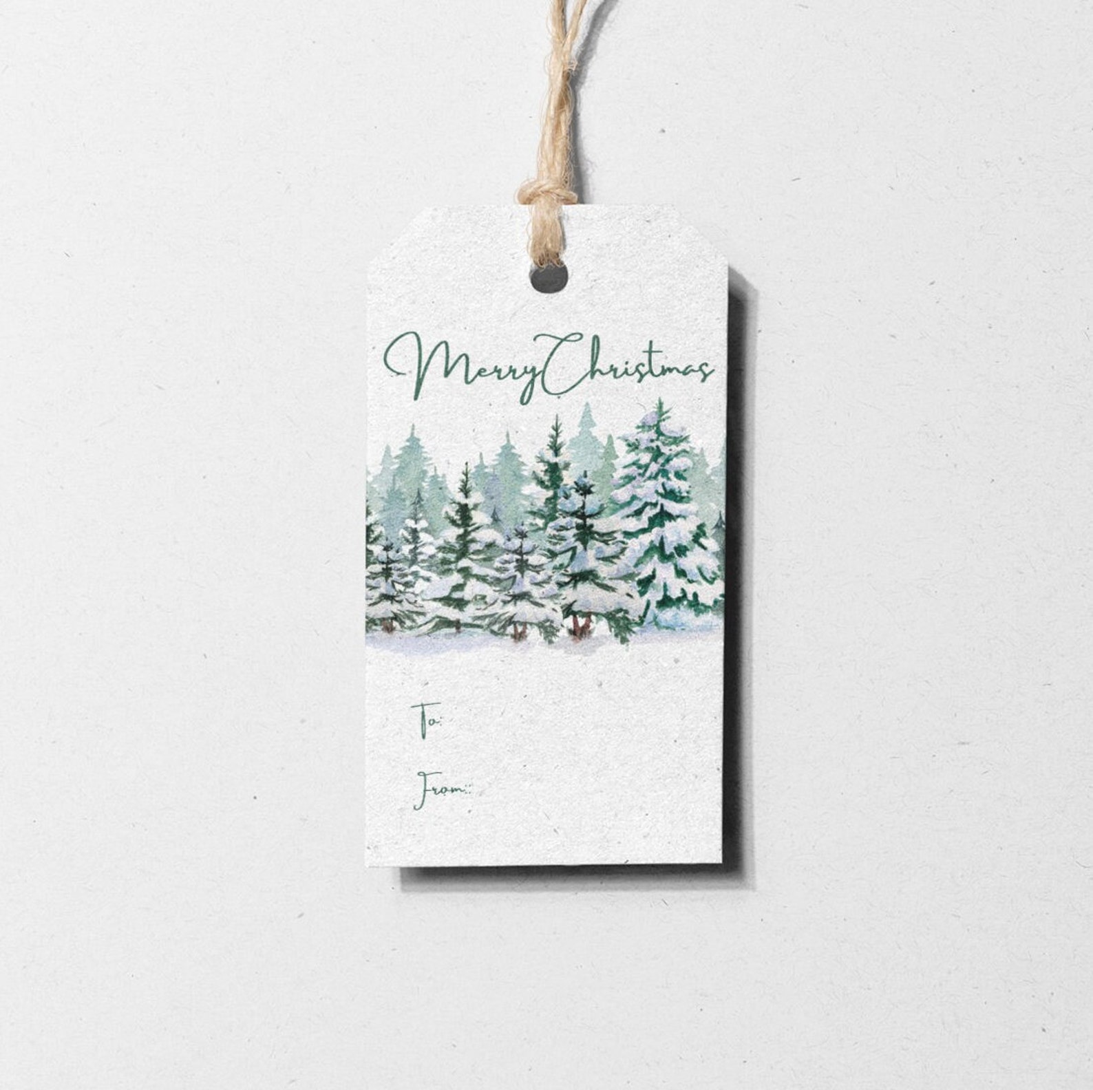 Christmas Printable Gift Tag Winter Pine Trees Tag Gift Tag Merry ...