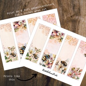Floral Bee Printable Bookmarks Flowers and Bees Bookmarks Bookish Gift ...