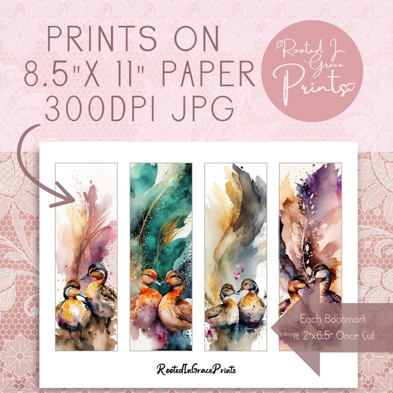 Watercolor Cute Duck Bookmark Printable, Cute Bookish Duckie Booklover ...
