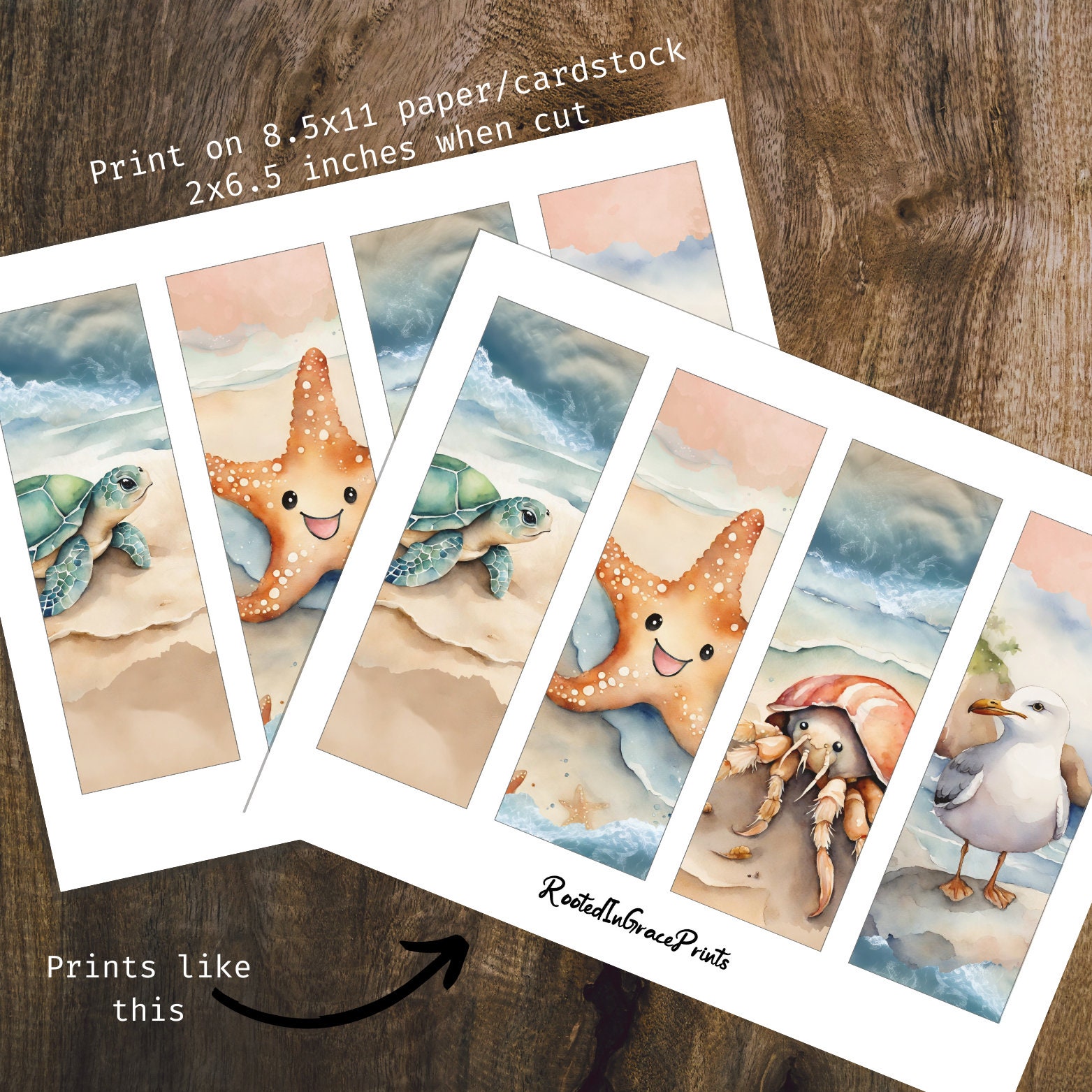 Cute Beach Printable Bookmark Printable Sea Creature Cute Bookmarks for ...