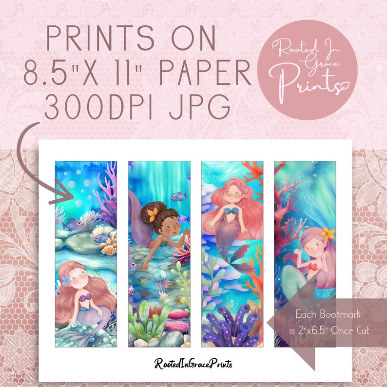 Little Mermaid Bookmark Printable Cute Bookish Gift for Readers Mermaid ...