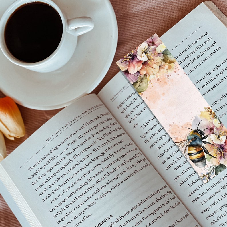 Floral Bee Printable Bookmarks Flowers and Bees Bookmarks Bookish Gift ...