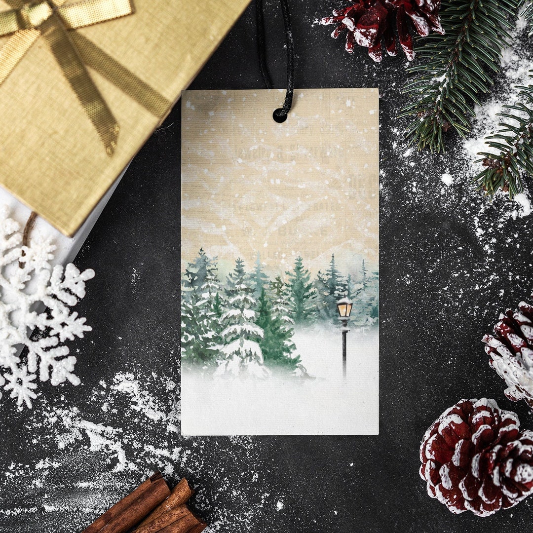 Printable Gift Tag Snow and Pine Forest Tag Christmas Gift Tag ...