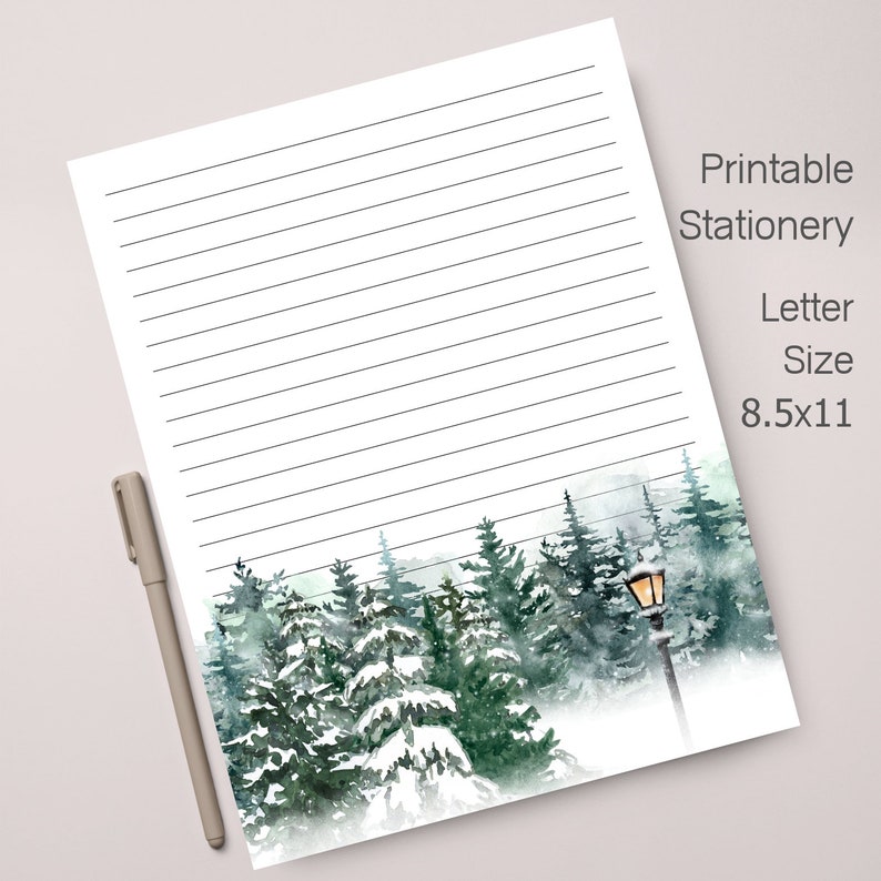 Printable Lamp Post Stationery Winter Wonderland Lined and Unlined ...