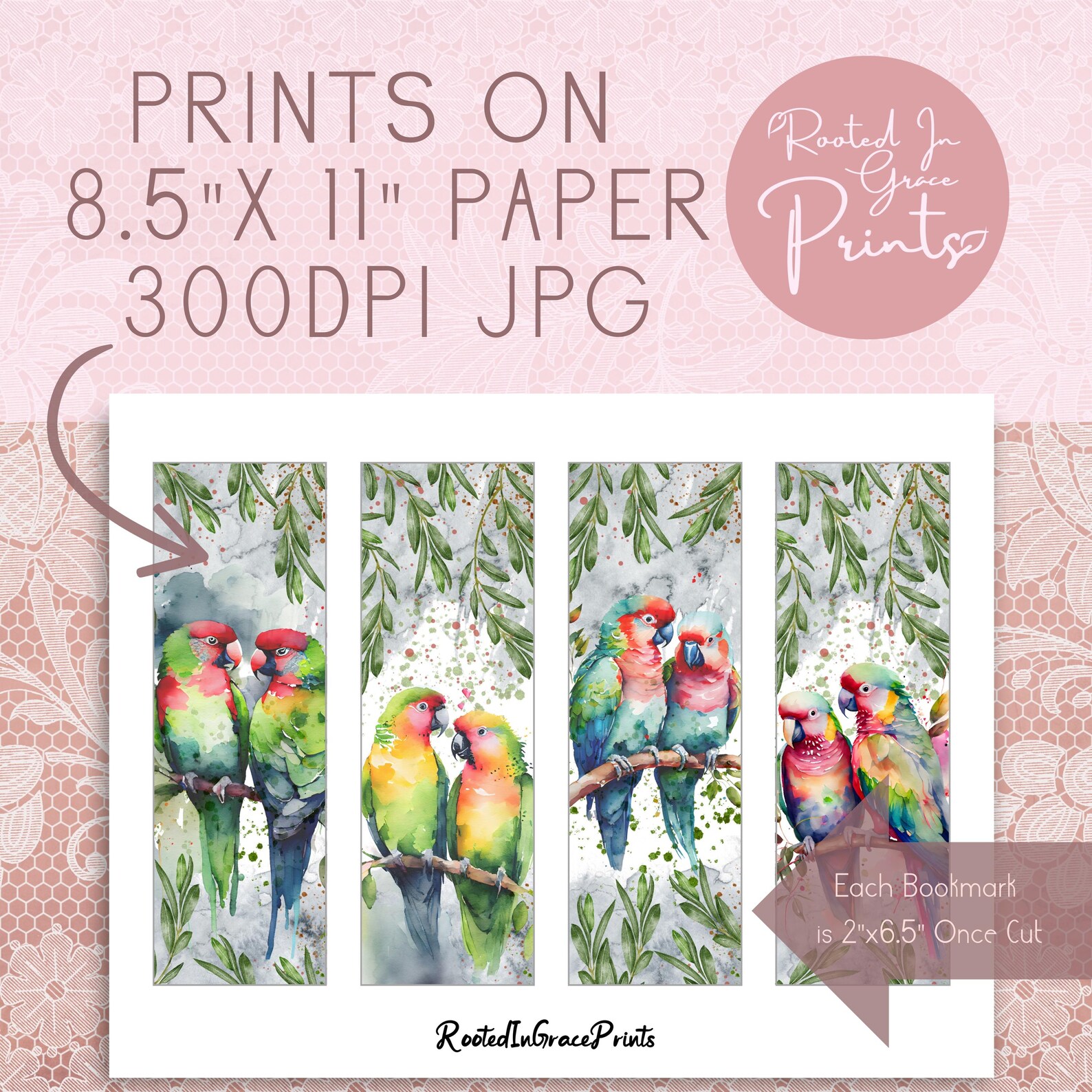 Love Birds Printable Bookmarks Watercolor Bookmark Beautiful Bookmark ...