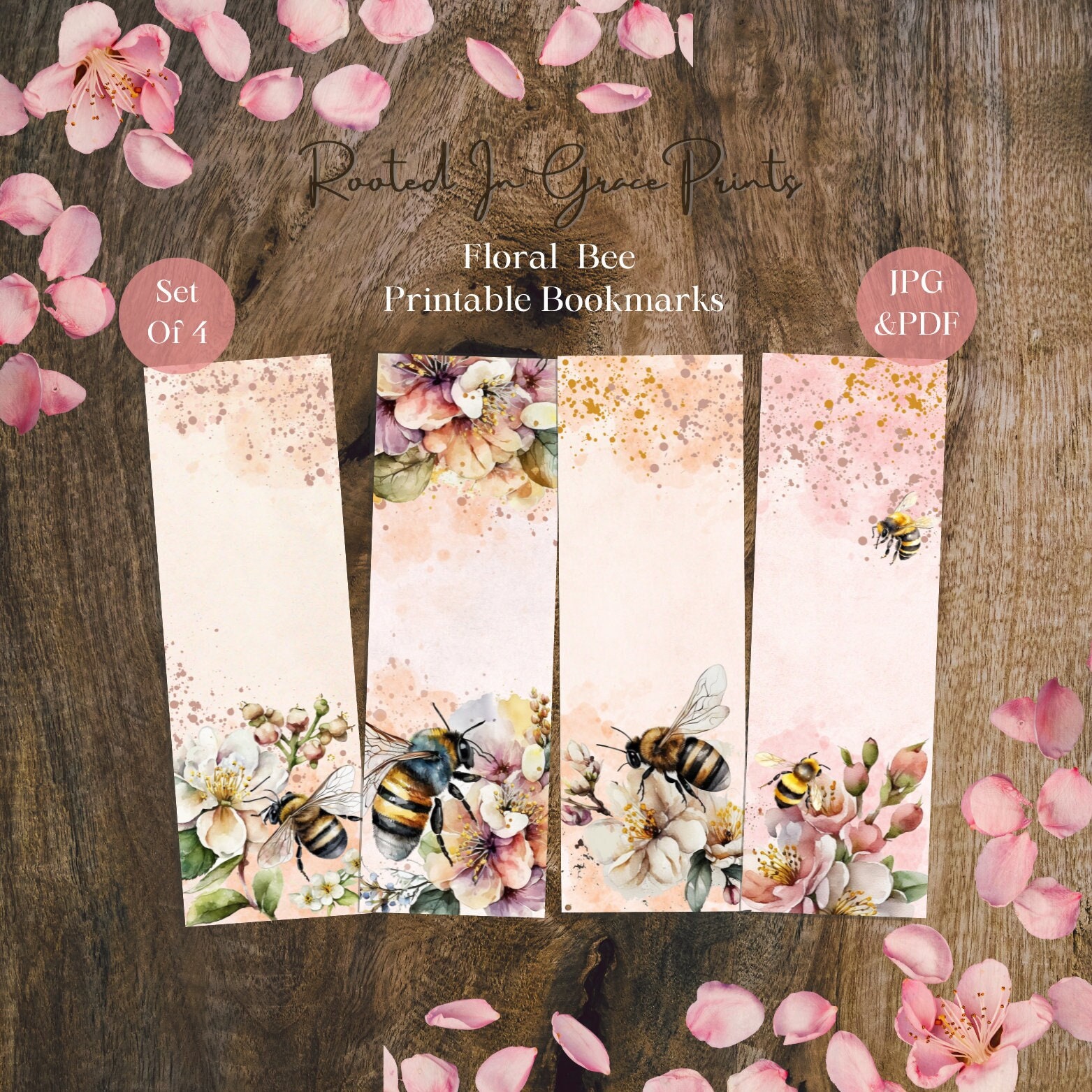 Floral Bee Printable Bookmarks Flowers and Bees Bookmarks Bookish Gift ...