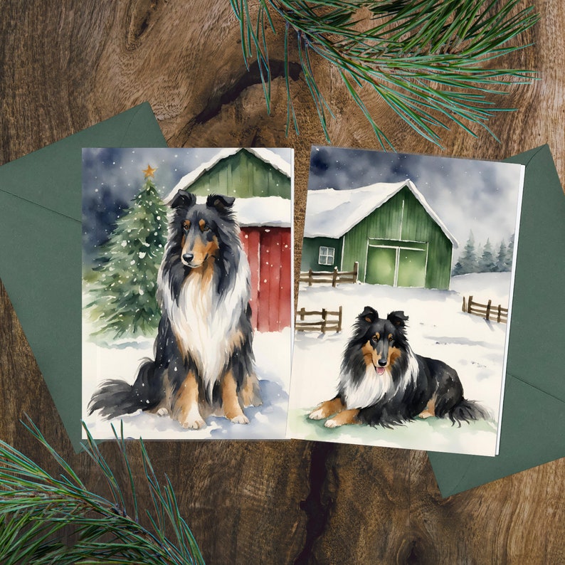 Printable Christmas Card Border Collie | 2.5x3.5 Portrait Christmas ...