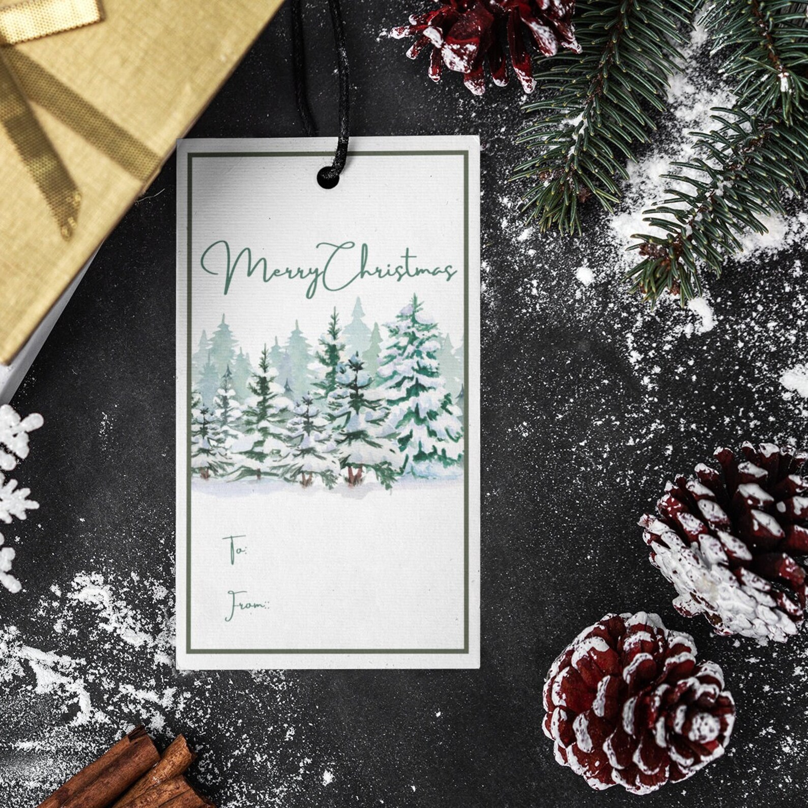 Christmas Printable Gift Tag | Winter Pine Trees Tag | Gift Tag | Merry ...