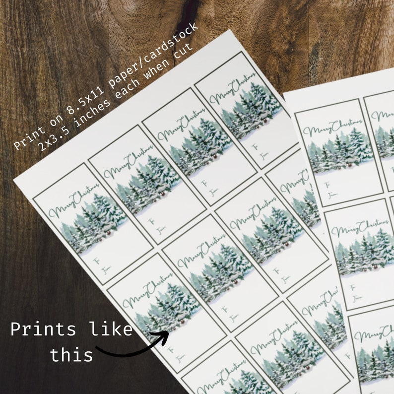 Christmas Printable Gift Tag Winter Pine Trees Tag Gift Tag Merry ...