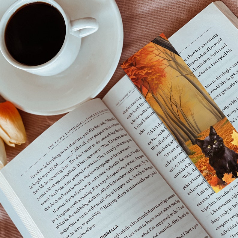 Fall Cats Printable Bookmark Set Black Cat Halloween Printable Fall ...