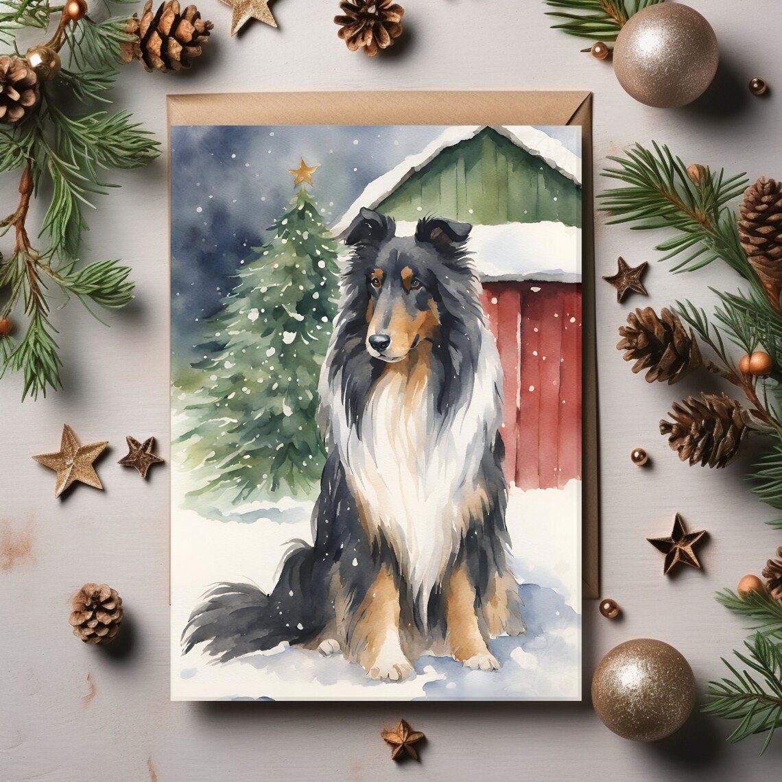 Printable Christmas Card Border Collie 2.5x3.5 Portrait - Etsy