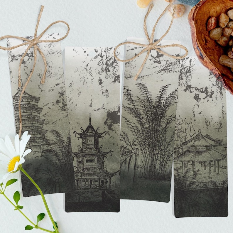 Chinese Pagoda Printable Bookmarks Set of 4 Bookish Gift for Readers ...