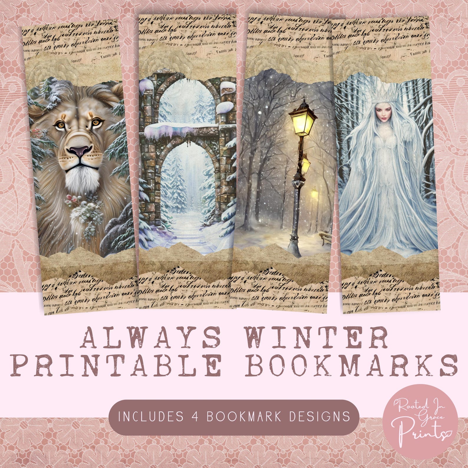 Always Winter Bookmark Printable Lion Witch and Wardrobe Winter Lamp ...