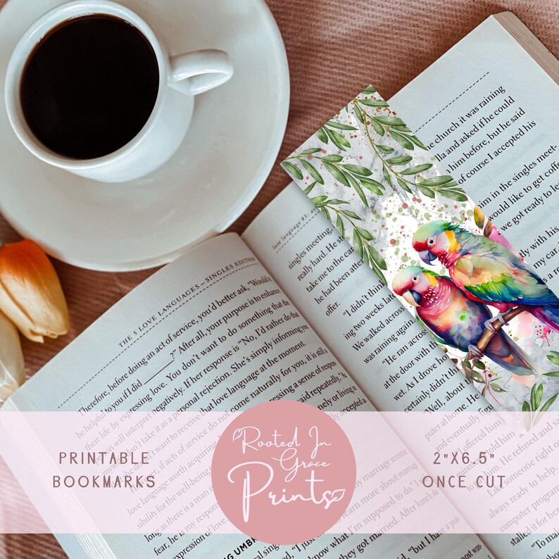 Love Birds Printable Bookmarks Watercolor Bookmark Beautiful Bookmark ...