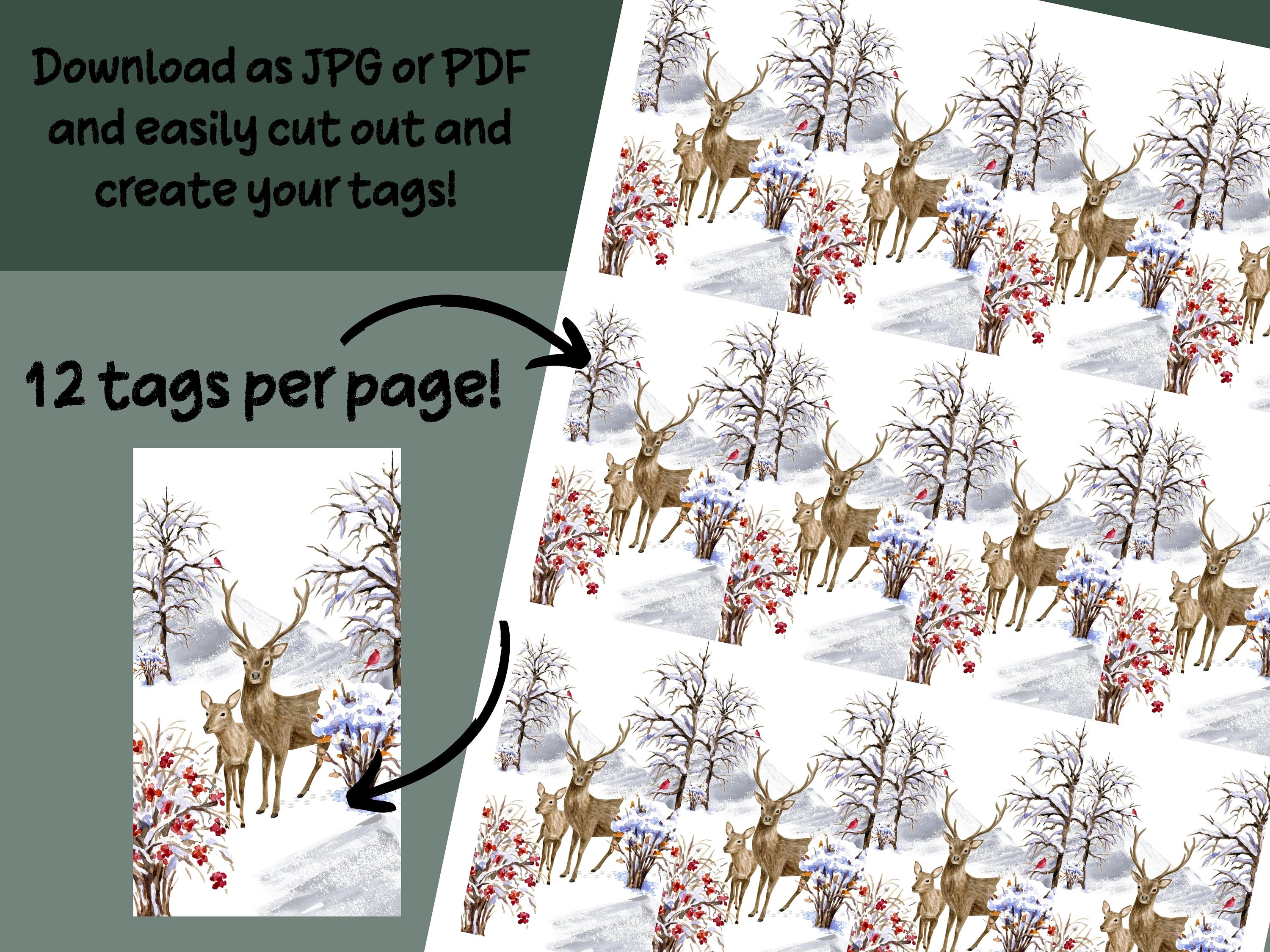 Printable Deer in Snow Christmas Gift Tag Snowy Winter Deer Gift Tag ...