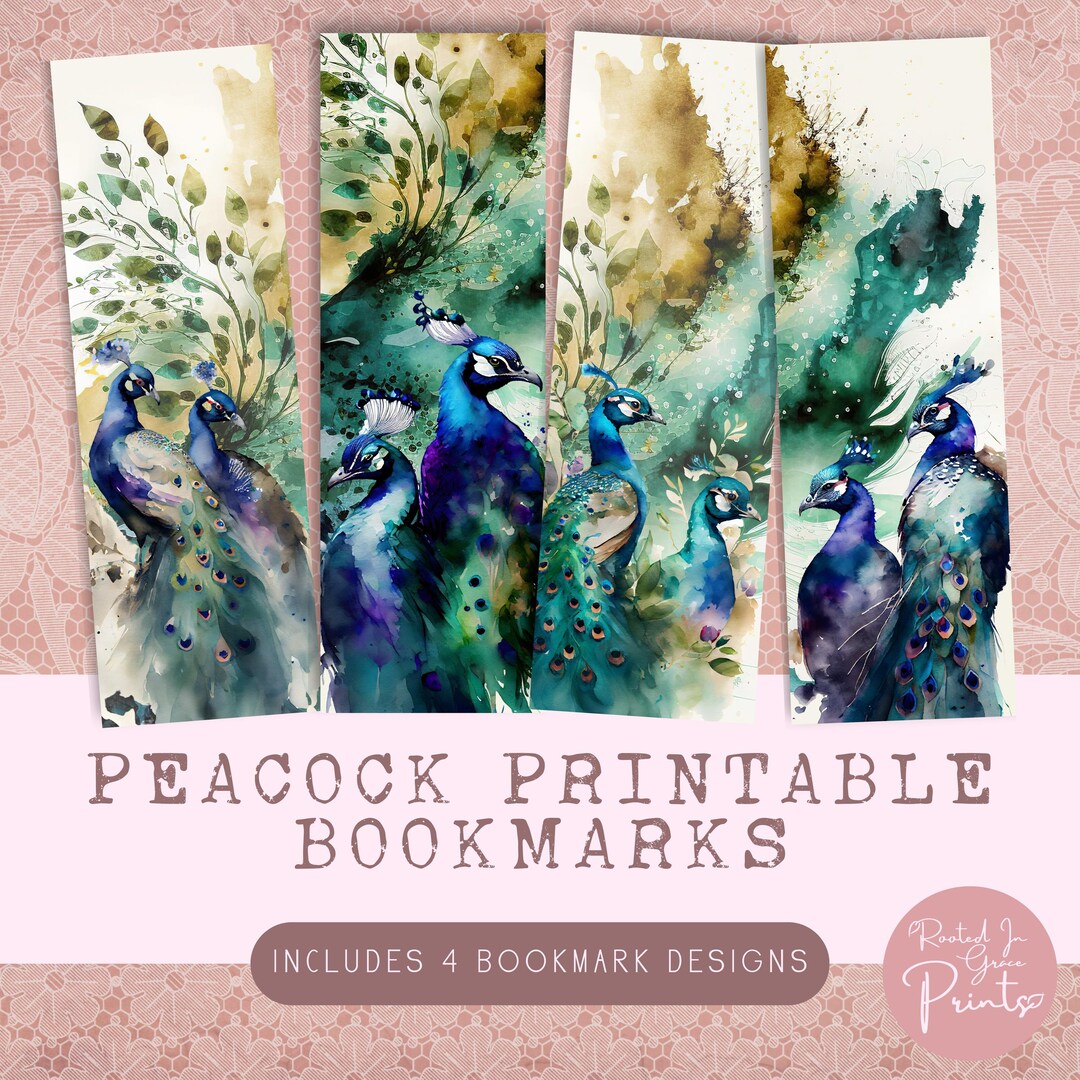 Watercolor Peacock Printable Bookmarks Peafowl Printable Bookmark ...