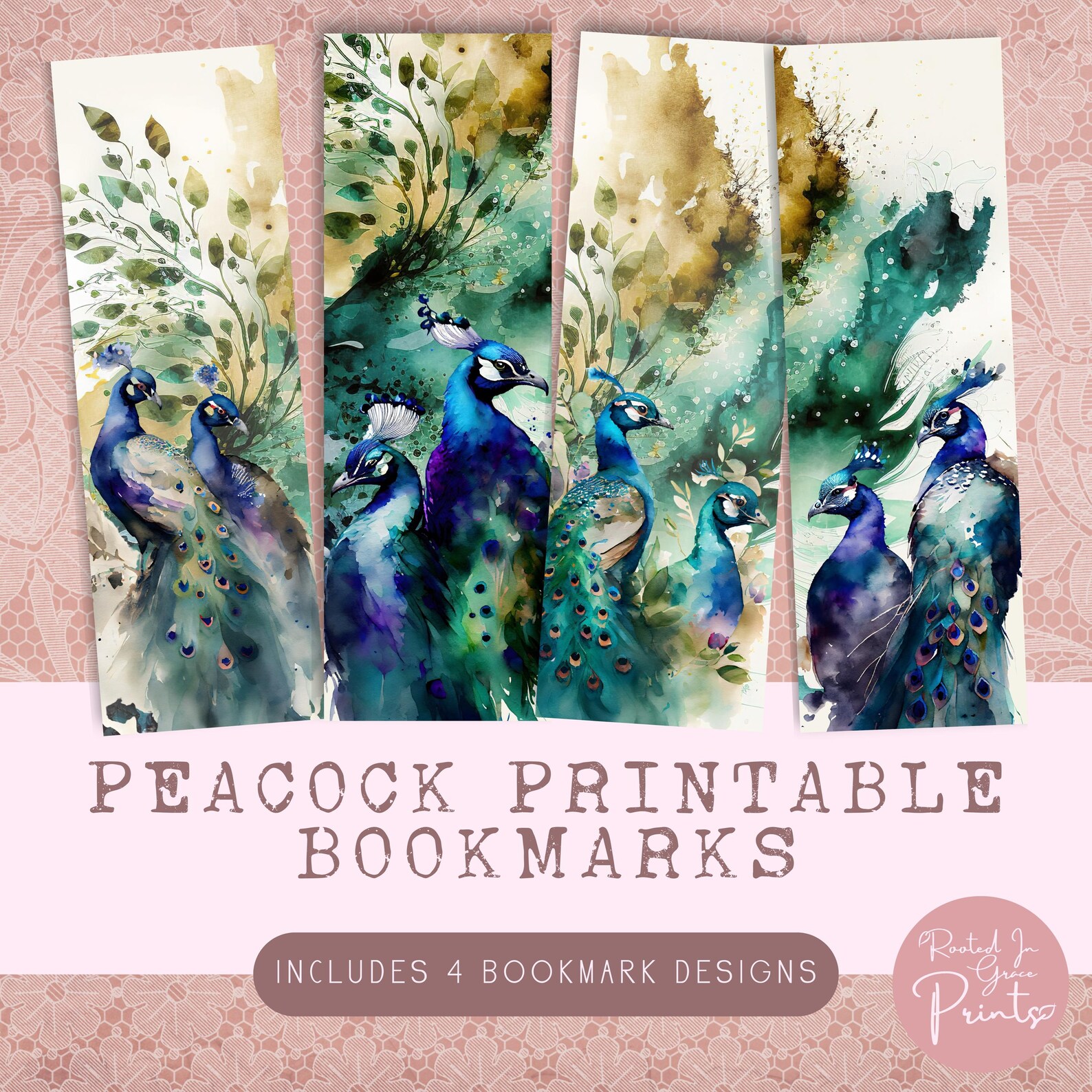 Watercolor Peacock Printable Bookmarks Peafowl Printable Bookmark ...