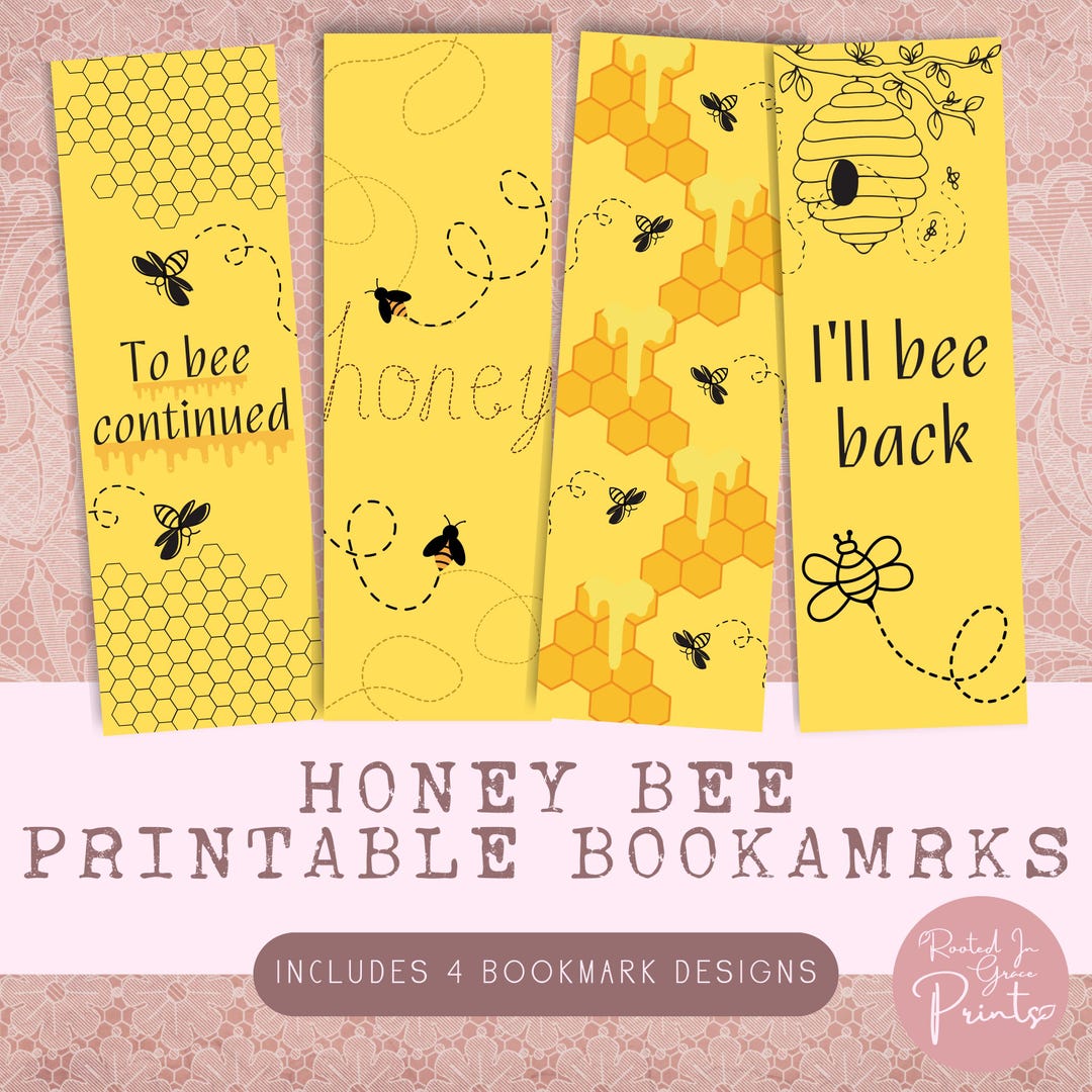 Honey Bee Book Puns Printable Bookmarks Honeycomb and Bee Bookmarks ...