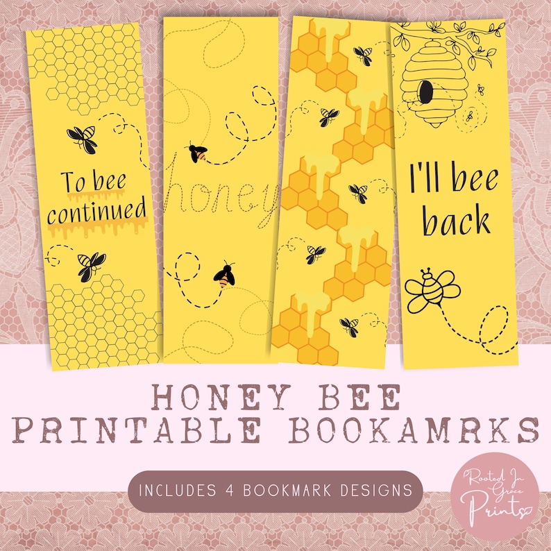 Honey Bee Book Puns Printable Bookmarks Honeycomb and Bee Bookmarks ...