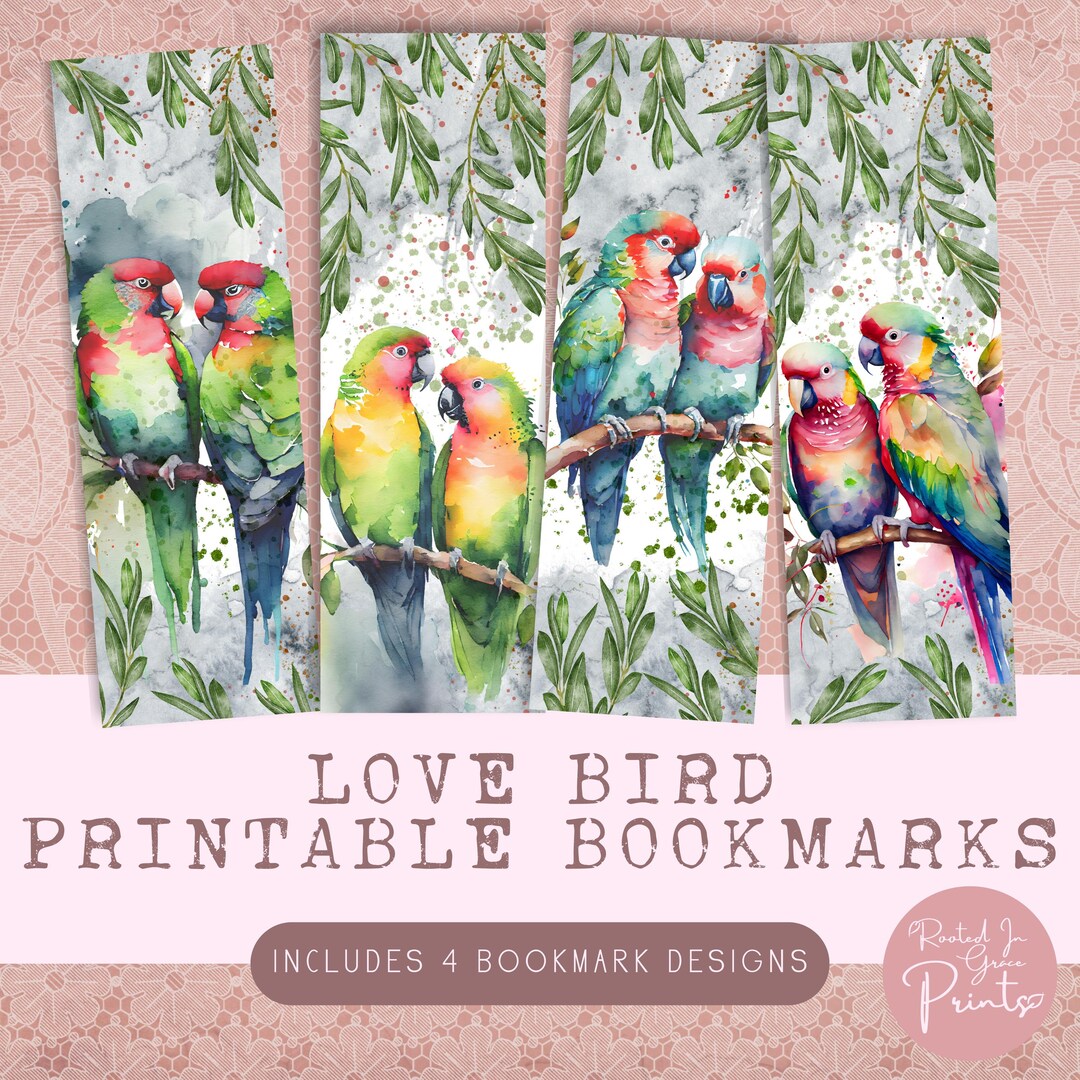 Love Birds Printable Bookmarks Watercolor Bookmark Beautiful Bookmark ...