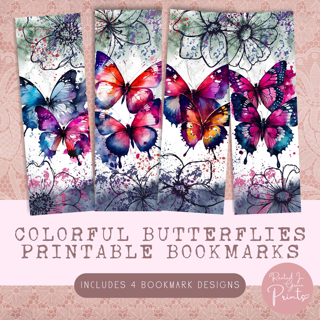 Colorful Butterfly Bookmark Printable Book Club Gift Idea Pretty ...