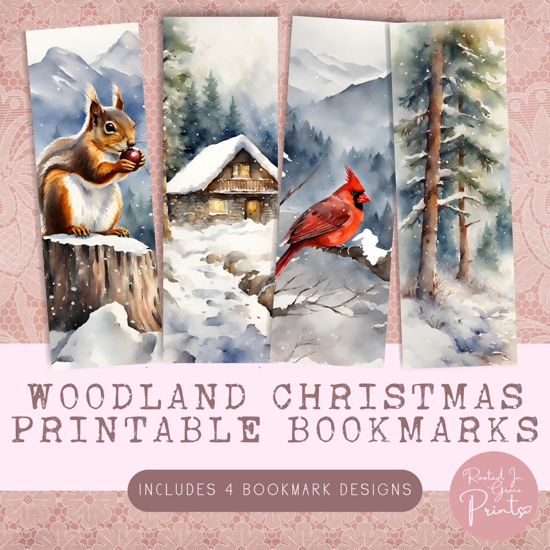 Woodland Christmas Bookmark Printable Christmas Bookmarks Bookish Gift ...