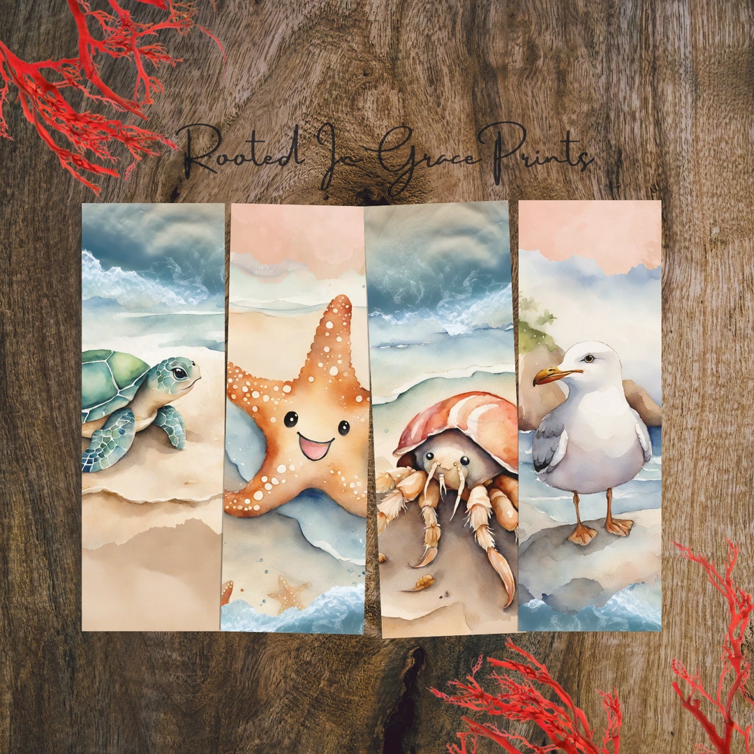 Cute Beach Printable Bookmark Printable Sea Creature Cute Bookmarks for ...