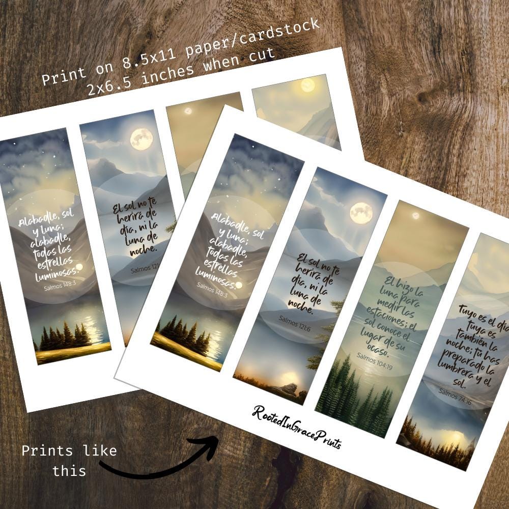 Spanish Bible Verse Printable Scripture Bookmarks Sun and Moon ...