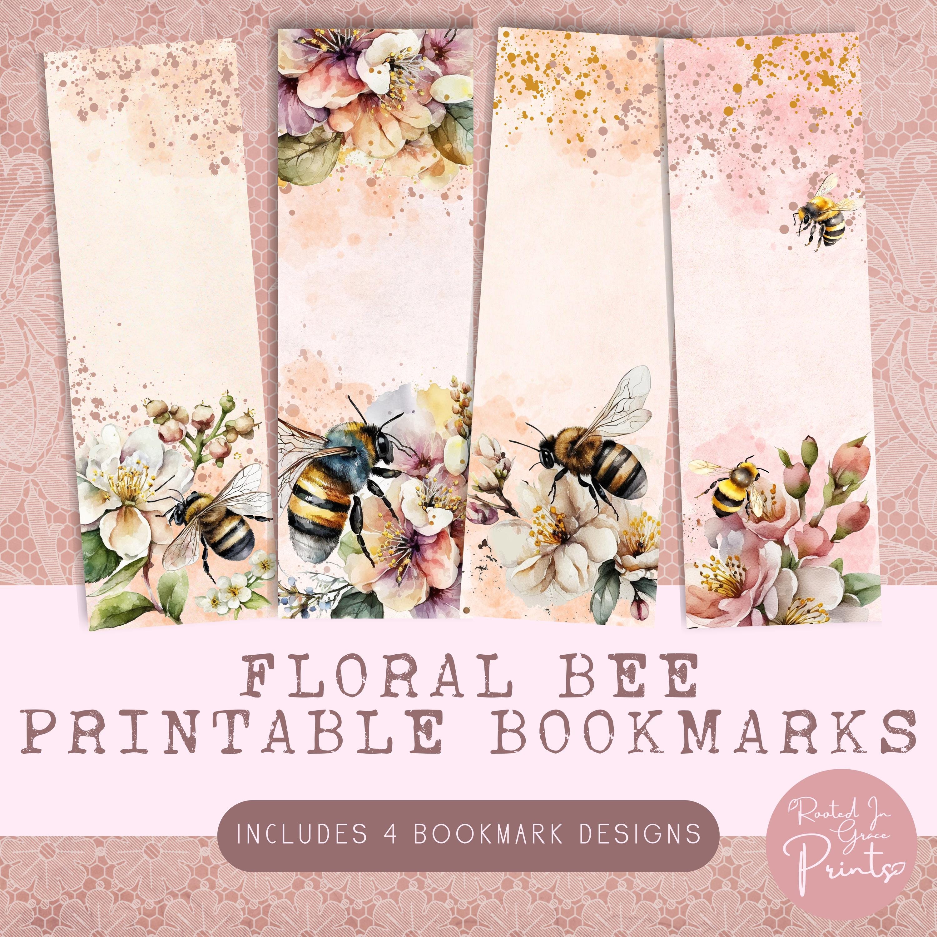 Honeybees Printable Bookmarks Flowers and Bees Bookmark Honeybees Pink ...