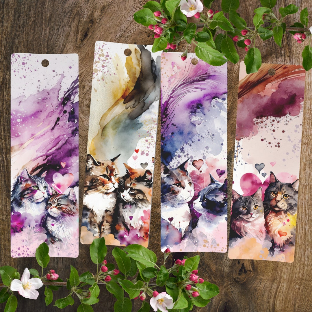 Watercolor Cats Printable Bookmarks | Printable Bookmark Set | Cat ...