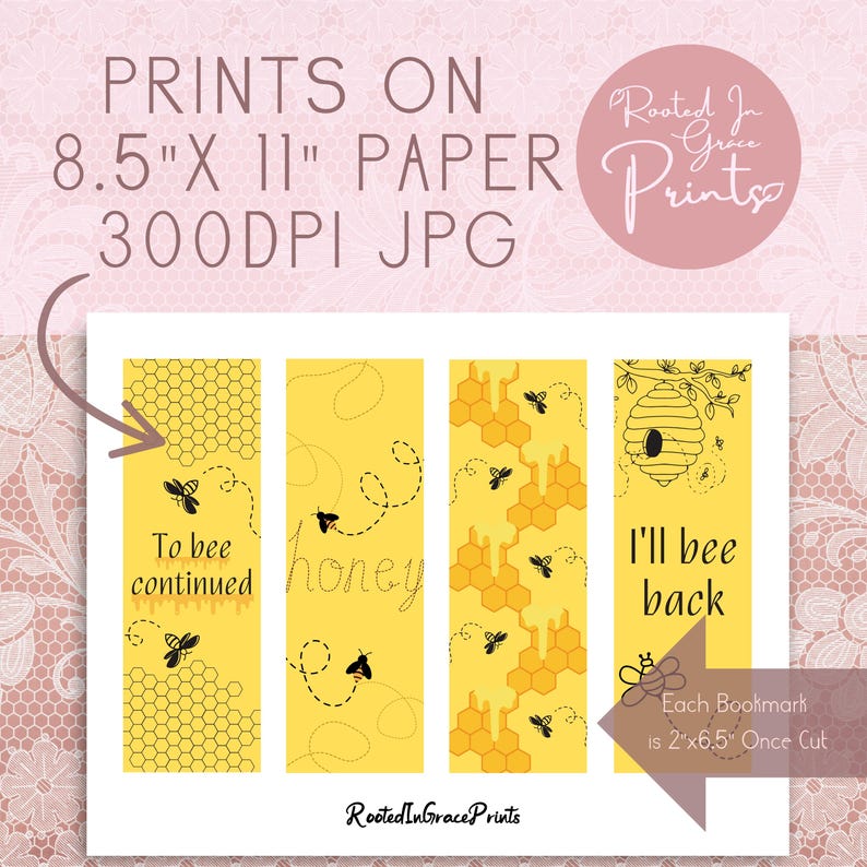 Honey Bee Book Puns Printable Bookmarks Honeycomb and Bee Bookmarks ...