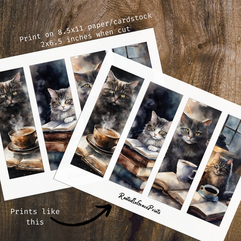 Books and Cats Printable Bookmarks Coffee and Cat Watercolor Bookmarks ...