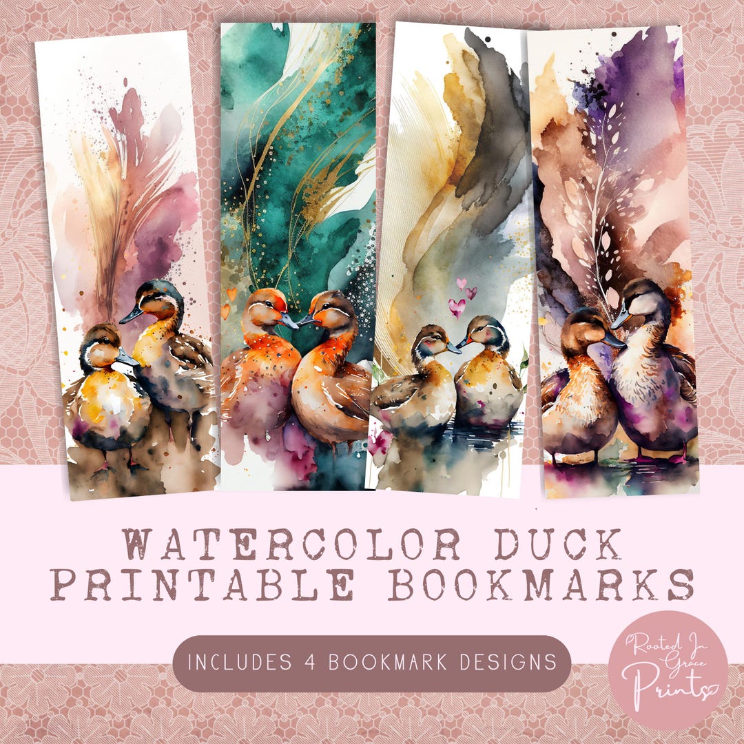Watercolor Cute Duck Bookmark Printable, Cute Bookish Duckie Booklover ...