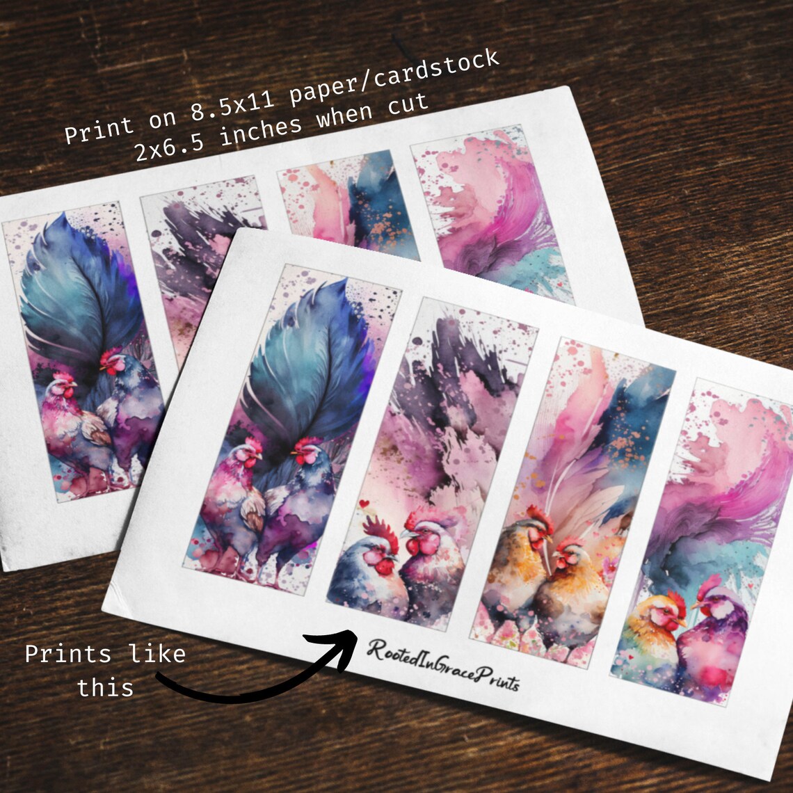 Printable Bookmark Chicken Printable Bookmark Set of 4 Bookmarks ...