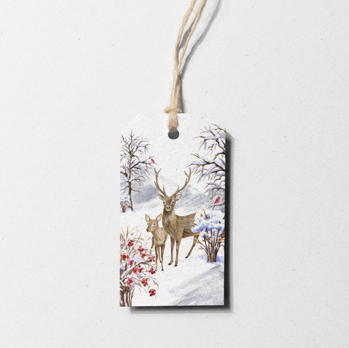 Printable Deer in Snow Christmas Gift Tag Snowy Winter Deer Gift Tag ...