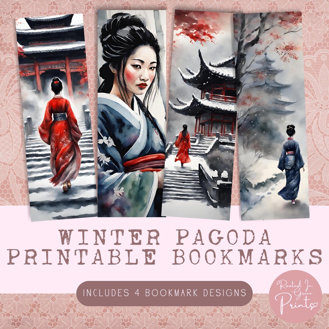 Chinese Winter Pagoda Printable Chinese Bookmarks Bookish Gift for ...