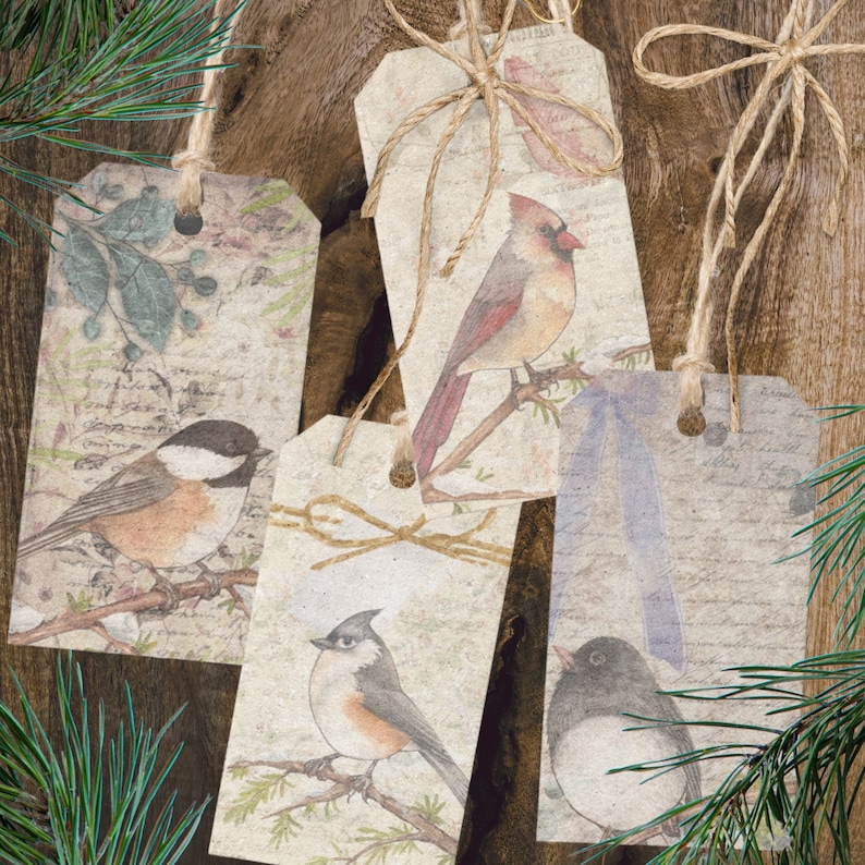 Printable Christmas Gift Tag Bundle | Snowy Winter Birds | Collage Gift ...